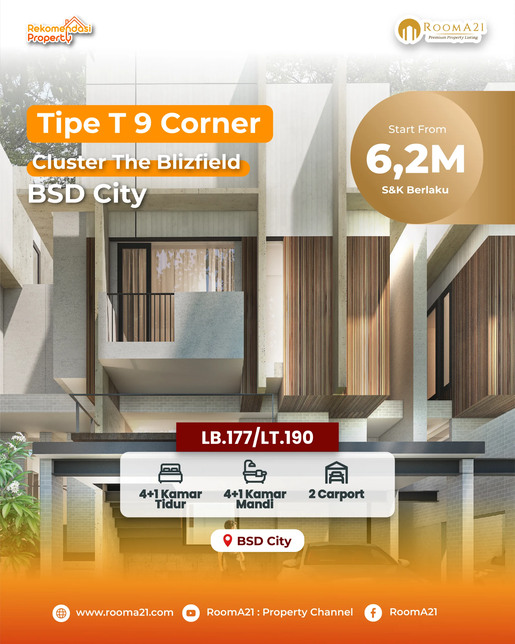 The Blisfield | BSD City | Tipe T9 Corner - Rooma21
